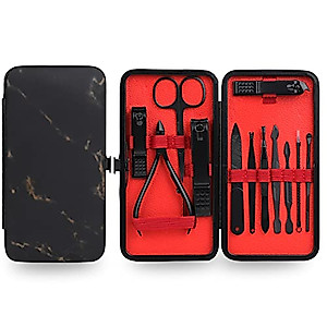 ZIZZON Manicure set Personal Care, Nail Clippers Set, Professional Pedicure set Grooming kit 12 in 1 Gift for Men Husband Boyfriend Parents and Women Elder Patient Nail Care (Black-red)