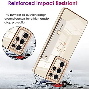 ZIYE Galaxy S21 Ultra 5G Luxury Electroplated Case with Strap Love Heart Plating Gold Bumper Cover for Women Girls Anti-Scratch Shockproof Back Phone Case for Samsung Galaxy S21 Ultra 5G