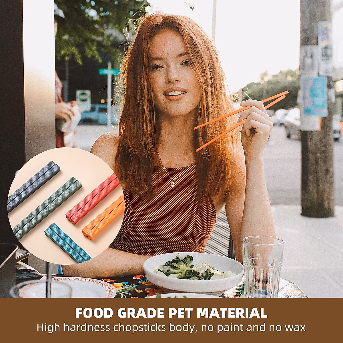 ESSBES 5 Pairs Fiberglass Chopsticks - 9.6” Reusable Chopsticks Dishwasher Safe, Classic Japanese Chinese Food Chopsticks, Non-slip Chop Sticks Set for Kitchen Hotel & Restaurant (5 Colors)