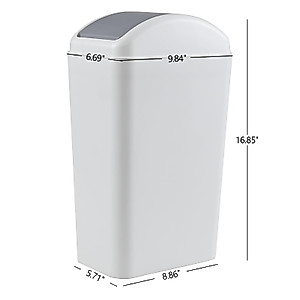 Lesbin 3.5 Gallon Plastic Trash Can with Swing Lid, Swing Top Garbage Can, Gray