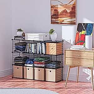 HUBSON Wire Cube Storage Organizer, 12-Cube Metal Grids Storage Shelf, Closet Cabinet, DIY Plastic Cube Bookcase Modular Closet Cabinet for Bedroom, Living Room, Office, Black