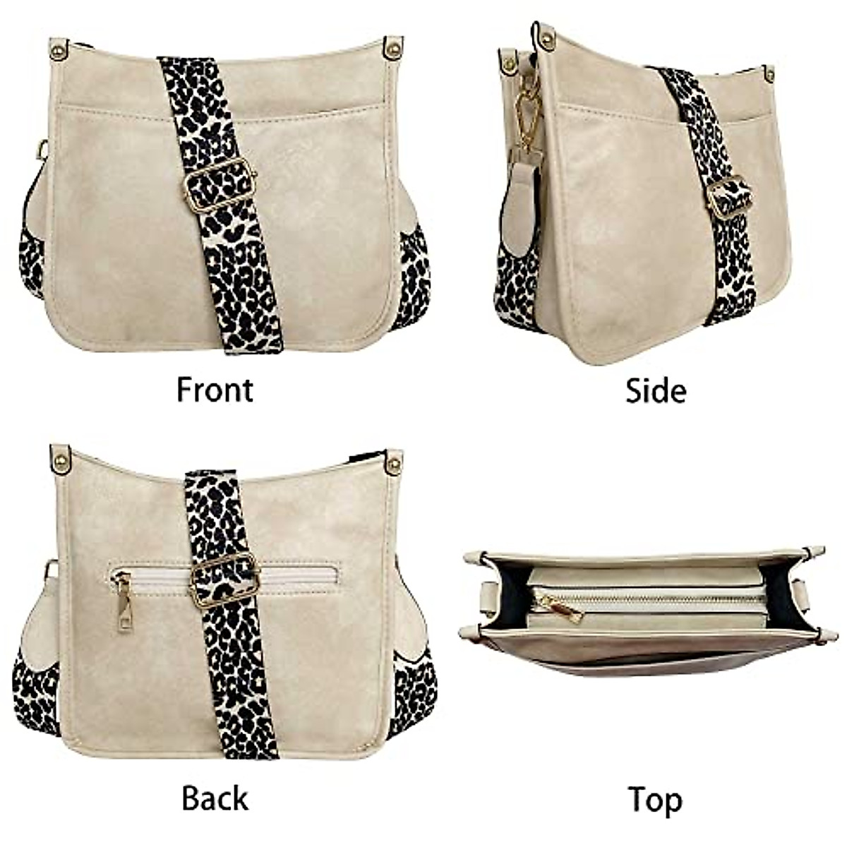 HAIBOLAN Women's Leopard Adjustable Guitar Strap Crossbody Leather Purse Shoulder Bag Bucket Cross-body Purse (A-Beige)