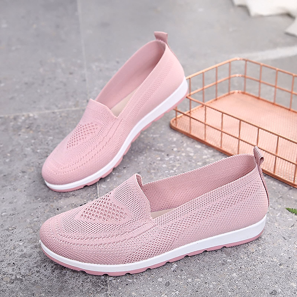 Rodam Women Solid Color Flat Shoes Comfortable Slip On Walking Shoes Breathable Stylish Ladies Comfy Anti Slip Tennis Shoes for Orthopedic Arthritis Bunions Knee Pain Relief (Purple, 8)