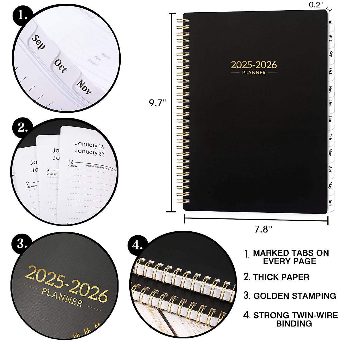 Planner 2023-2024 - Academic Planner 2023-2024 from Jul.2023 - Jun.2024, 2023-2024 Planner Weekly & Monthly with Tabs, 8" x 10", Flexible Cover, Thick Paper, Twin-Wire Binding, Perfect Daily Organizer - Black