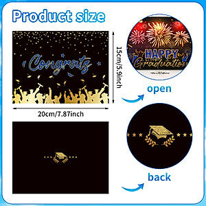 ReliThick 2024 Graduation Fireworks 3D Pop Up Greeting Card Congrats Grad Card Congratulations Personalized Gift Class Of 2024 for High School College University PHD Graduates (Blue and Gold)