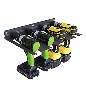 MIND&ACTION Cordless Drill Storage Rack Holds 4 Drills, Power Tool Storage Organizer Wall Mount Storage Holder for Garage, Workshop, Shed, Made of Heavy Duty Aluminum (Rack)