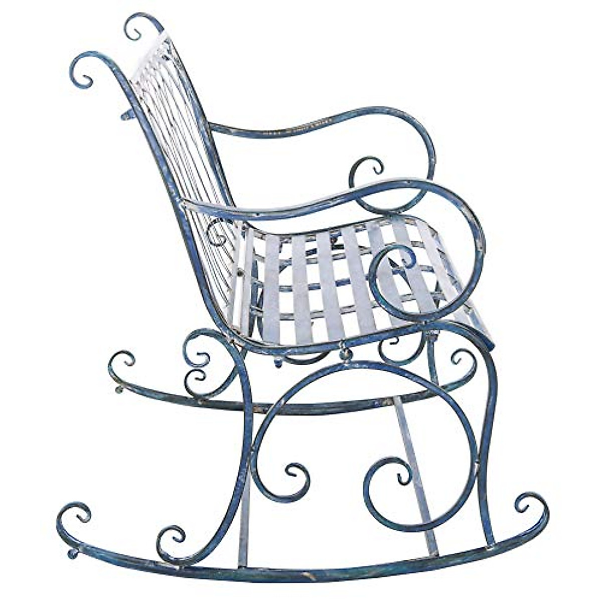 Safavieh Outdoor Collection Ressi Victorian Antique Patio Porch Entryway Backyard Rock Bench PAT5021C, Mossy Blue