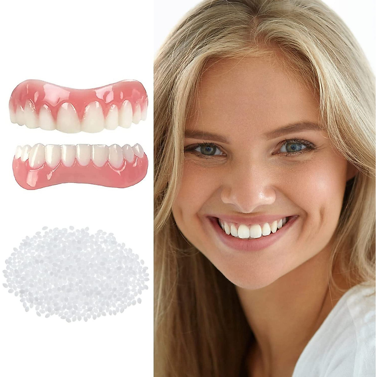 XuRX Veneers Teeth Natural Tone ​Temporary Dentures Teeth Top and Bottom Instant Teeth Men and Women Veneers Snap on Comfort Smile Silica Gel Dentures for Bad Teeth, 5 Pairs