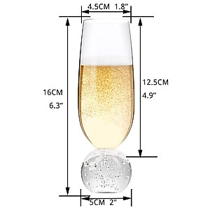 Hanjue Lead-free Crystal Champagne Glasses Set of 4, 7 Oz Clear Champagne Flutes, Ideal for Gifts, Parties,Wedding,Christmas - Durable and Reusable Bar Glassware (bubble ball)