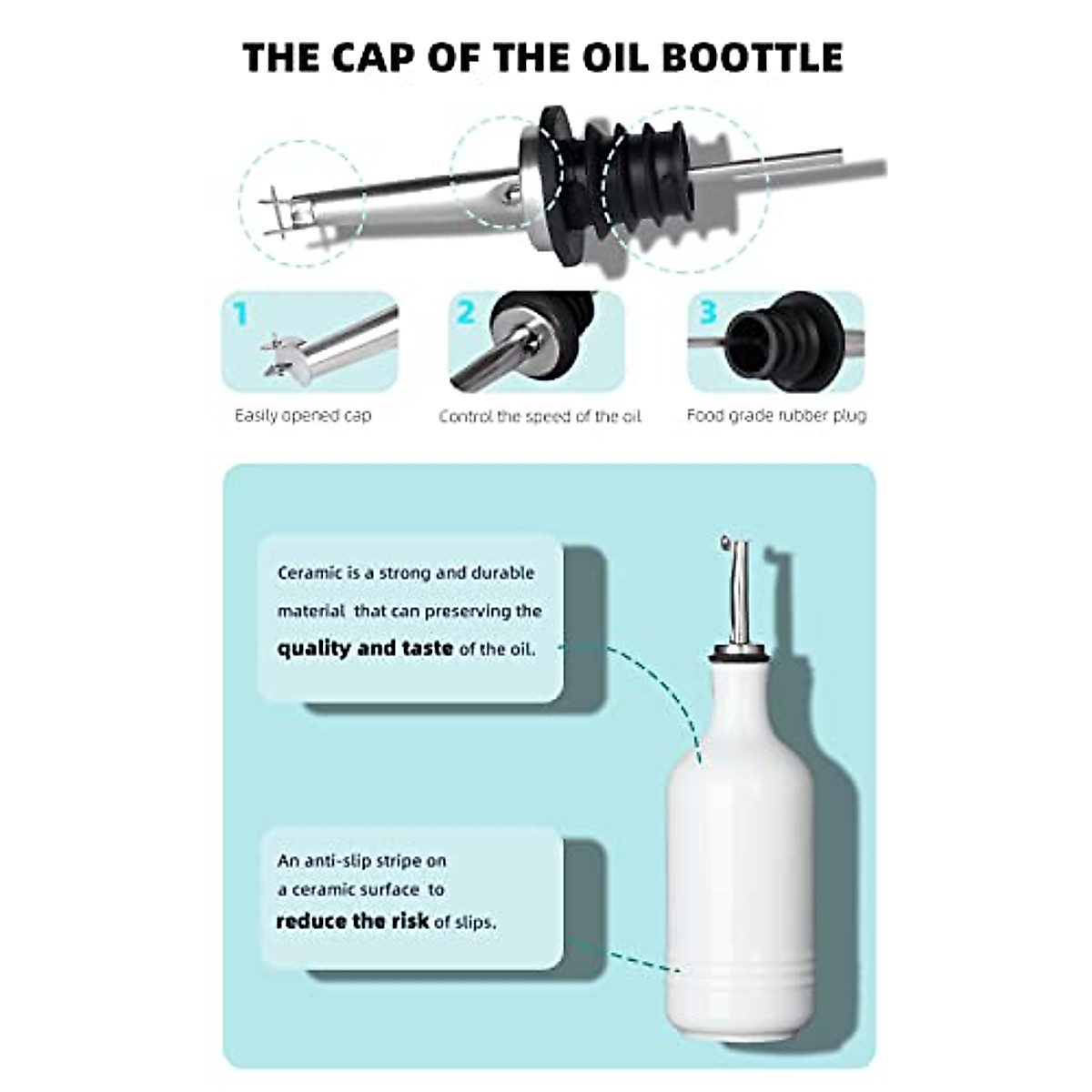 HAOTOP Ceramic Olive Oil Dispenser Bottle,Perfect for Storage of Oil or Vinegar,14 oz (White)