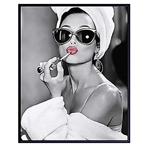 Audrey Hepburn Wall Art - Bathroom Decor for Women - Audrey Hepburn Poster - Bath Wall Decor - Glam Wall Art - Cute Bathroom Decor - Powder Room Decor - Bathroom Wall Art - Room Decor for Teen Girls