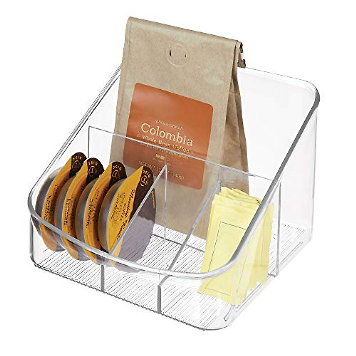 iDesign Linus Plastic Divided Coffee Supply Organizer, Holder for Filters, Sugar, Creamer, Beans, Sweeteners, Tea Bags, 6.3" x 6.9" x 5.2" - Clear