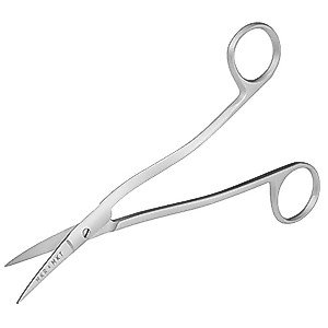 MAKER AND MARKET Applique Long Thin Needlepoint Blade 6.1 Inch - Double Bent Curved Offset Handle Scissors with Pouch Sleeve for Embroidery, Fabric, Thread, Knitting, Sewing, Arts & Craft (Satin)