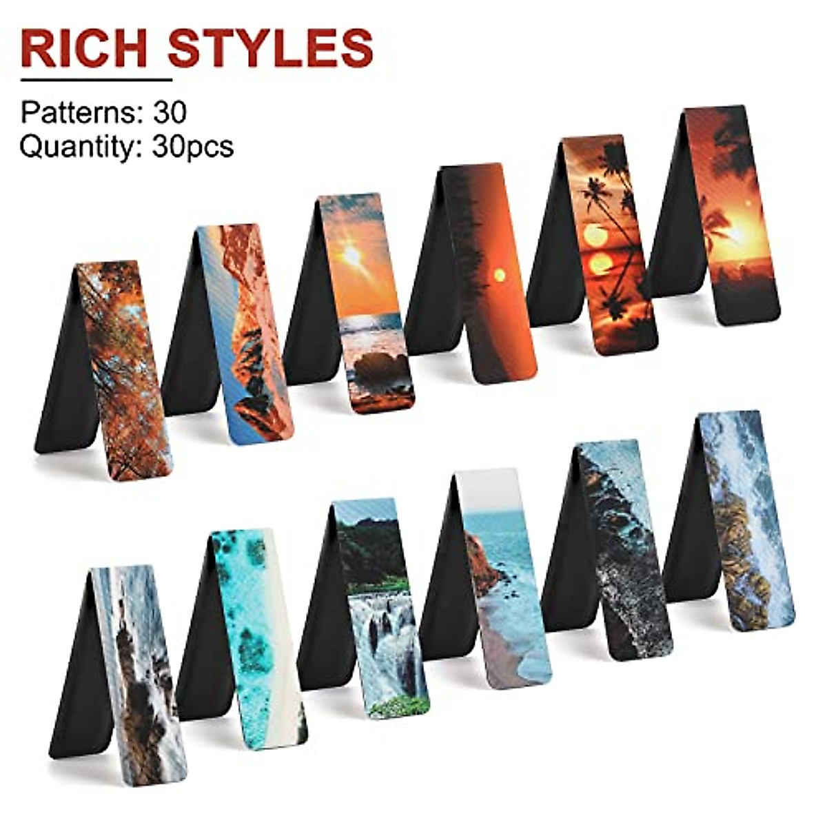 MWOOT 30 Pcs Natural Scenery Magnetic Bookmarks, Magnet Page Markers Set for Book Lovers, Creative Landscape Magnetic Page Clips Bookmark for Kids Students School Reading Supplies (30 Styles,6x2CM)