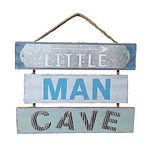 Blooming Party Nursery Wall Decor for Little Baby Boy or Toddler - Little Man Cave Wood Sign (Blue)