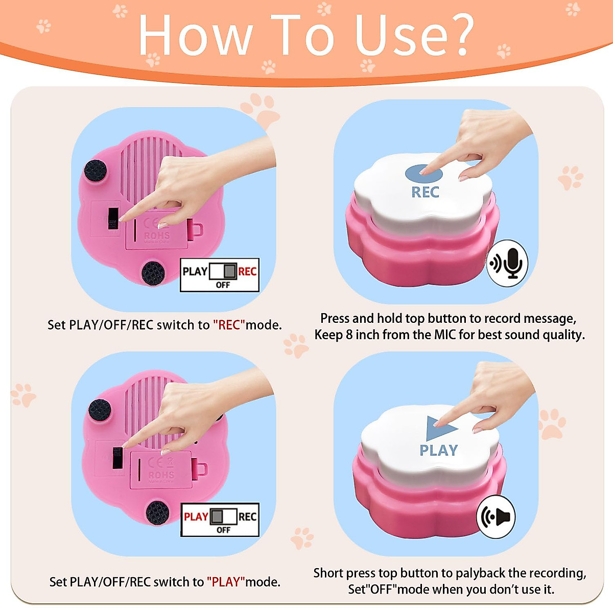 KiViRap Set of 7 Dog Buttons for Communication-Dog Recordable Training Buttons with Rubber Mat,Dog Talking Buttons,Pet Buttons,Dog Training & Behavior Aids,Train Your Dog to Voice What They Want