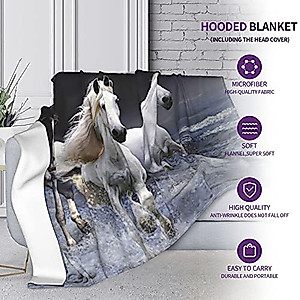 Hooded Blanket Throw Horse Running Hoodie Blanket Wearable Blanket Microfiber Soft Hooded Blanket for Kids Men Women