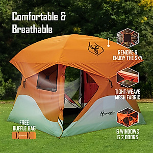 Gazelle T4 Waterproof 4 Person Portable Polyester Outdoor Pop Up Camping or Beach Tent with Removable Floor, Mesh Screens, and Rain Fly, Orange