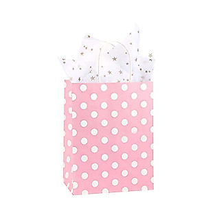 BagDream Gift Bags 25Pcs 8x4.25x10.5 Inches Shopping Bags, Paper Bags, Kraft Bags, Retail Bags, Holiday Party Bags, Pink Dot Paper Bags with Handles, Pink Paper Gift Bags