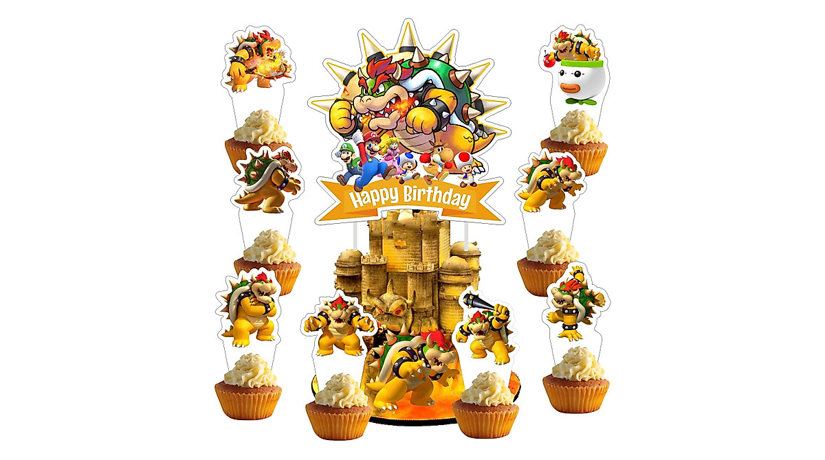 25 Pcs Bowser Cake Decorations for Epic Mario Parties