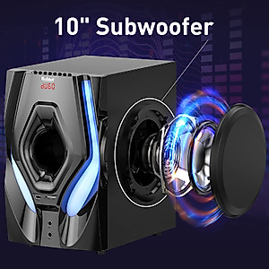 Bobtot Surround Sound Speakers 1200W Peak Power Home Theater System with RGB Lights - 10" Subwoofer 5.1/2.1 Wired Stereo System Strong Bass Bluetooth Input Home Audio System