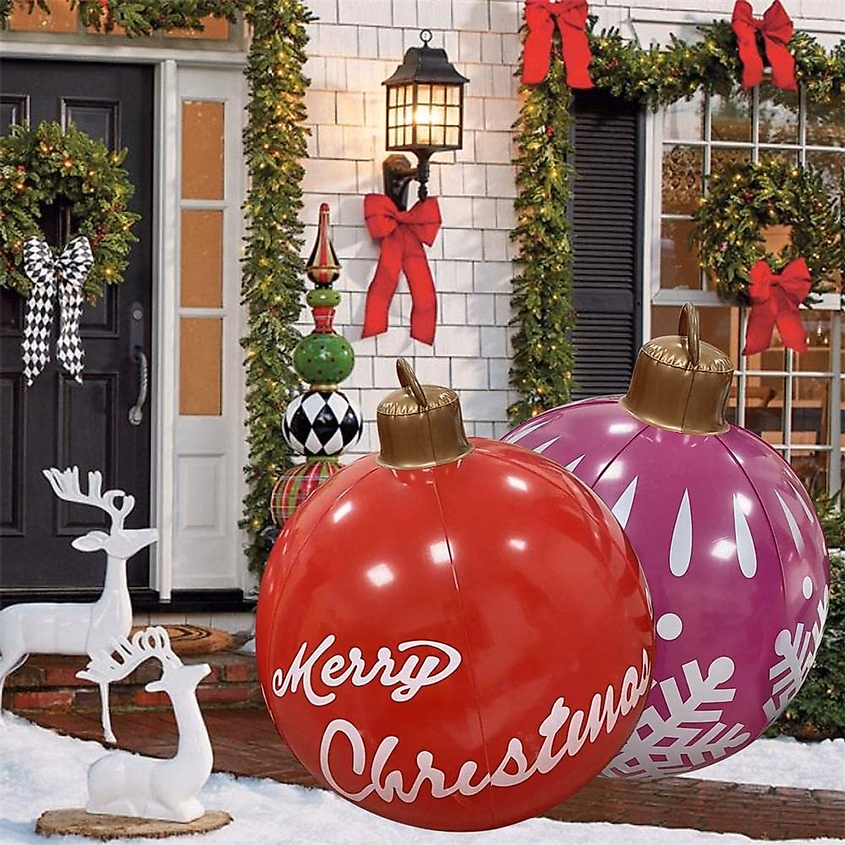 24 Inch Inflatable Christmas Ball Giant PVC Christmas Ball Ornaments Outdoor Large Xmas Christmas Blow up Yard Decorations for Outside Holiday Lawn Porch Decor (G)