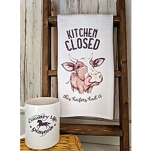 Kitchen Closed This Heifer's Had It - White Waffle Weave Towel Cow Decor