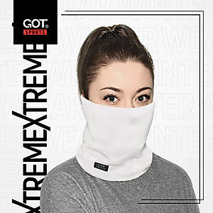 GOT Sports Polar Fleece Neck Warmer - Double-Layer Winter Ski Face Mask - Neck Scarf for Skiing, Snowboarding, Running (White)