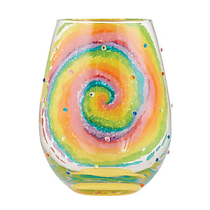 Enesco Designs by Lolita Tie Dye Hand-Painted Artisan Stemless Wine Glass, 20 Ounce, Multicolor