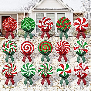 Christmas Outdoor Yard Signs Peppermint Corrugated Yard Decorations with Stakes and Bow Xmas Yard Decorations Candy Garden Sign Waterproof Cardboard Lawn Signs for Pathway Walkway Decor (15)