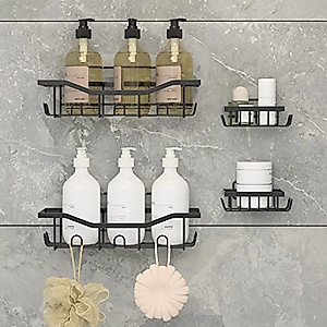 JIANGBAI 24-Pack,Shower Caddy Shelf Organizer Rack with Soap Dish Holder, Adhesive Shower Organizer No Drilling,Rack Wall Mounted Shower Shelves, Self Adhesive Hook (black)