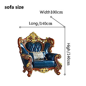 DEKIST European-Style Leather Sofa, Solid Wood Carved Luxury American-Style Villa Sofa, Living Room Furniture Combination Single Sofa is Suitable for Villas, Clubs, Apartme