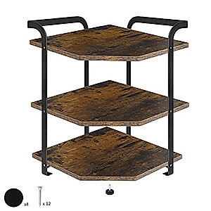 Liheya 3 Tier Kitchen Corner Shelf Organizer Rustic Cabinet Countertop Spice Storage Rack Stand, Bathroom Corner Shelves Caddy Bench Display Shelf, Rustic Brown