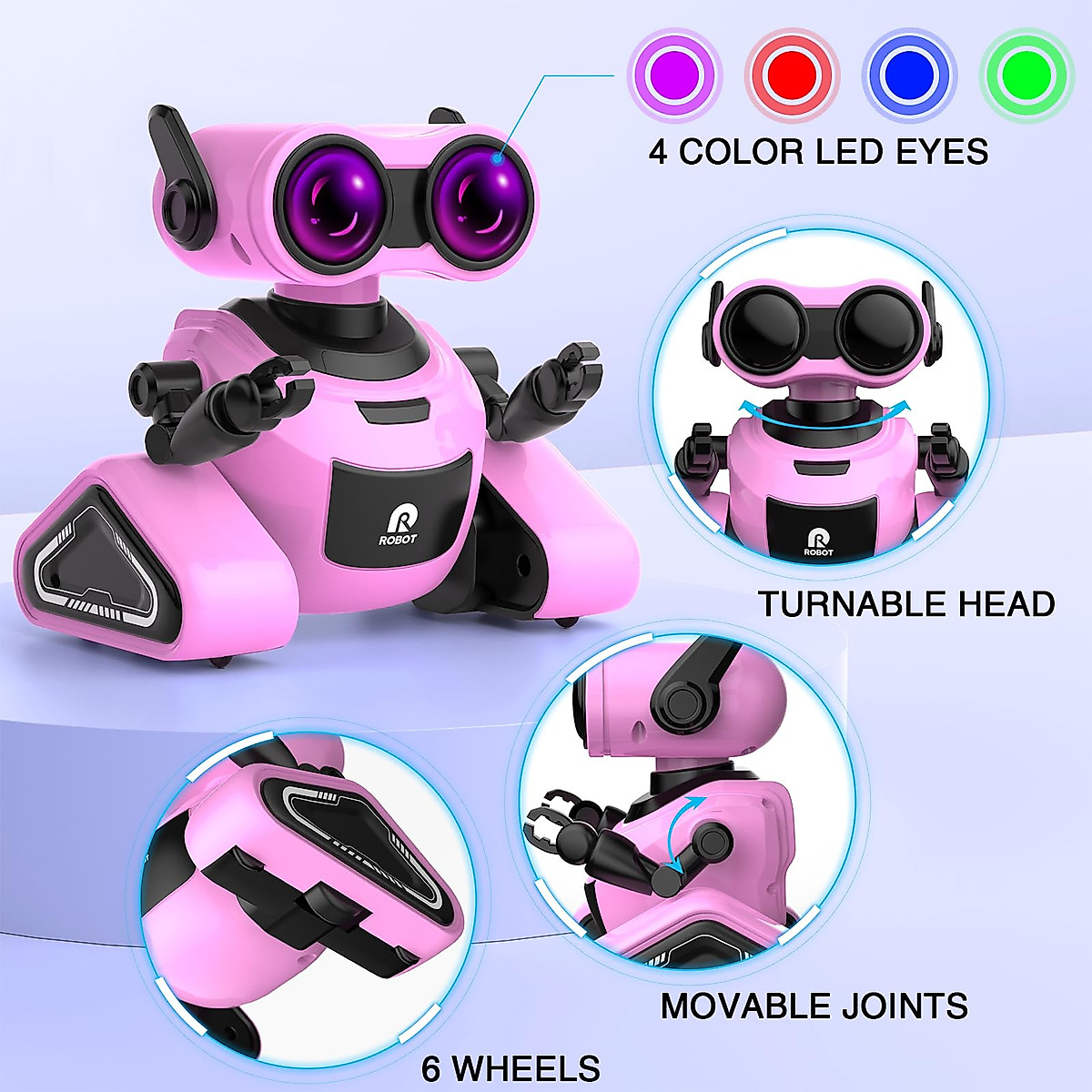 Yerloa Girls Robot Toys with 3D Stickers for 3-5, Baby Easter Toys Remote Control Robot Toy for Kids with Music and 4 Color LED Eyes, Singing, Dancing, Birthday for Boys Girls Aged 3 4 5 6 7 Year Old