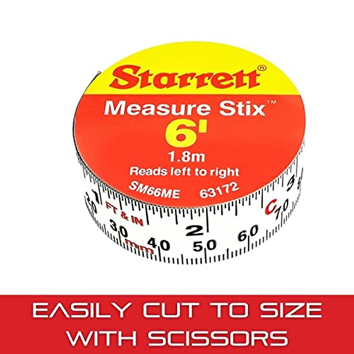 Starrett Tape Measure Stix with Adhesive Backing - Mount to Work Bench, Saw Table, Drafting Table - 3/4" x 6', English Metric, Left-Right Reading - SM66ME