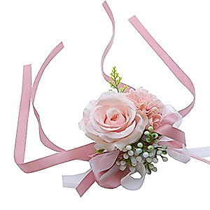 ARTFLWS 2 Pack Rose Wrist Corsages Wristband Hand Flowers for Wedding Bridesmaid Bridal Shower Prom Party (2 Wrist Corsages Pink)