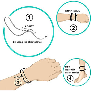 Adjustable Wrap Surfer Bracelet Women & Men - Thin String Bracelet with Snap Hook - Nautical Maritime Beach Jewelry - Handmade & Waterproof - Birthday Gift for Him (Black Silver)