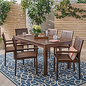 Christopher Knight Home Odin Outdoor 7-Piece Acacia Wood Dining Set, Dark Brown