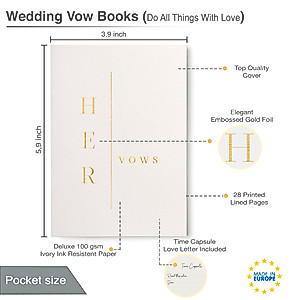 UNITED ESELL Modern Wedding Vow Books His and Hers - Bride and Wedding Notebook with 28 Pages - 5,9" x 3.9"- Great for Vow Renewal - Bridal Shower Gifts – Booklet - Bonus Time Capsule Love (GOLD)