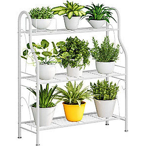 SORCEDAS Plant Stand Rack 3 Tier Metal Corner Plant Shelf Indoor Outdoor Multiple Holder for Living Room Balcony Garden ,White