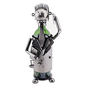 WINE BODIES Groomed Court Lawyer Metal Wine Bottle Holder Character, Charcoal
