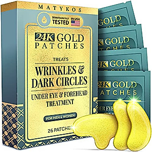 Under Eye and Forehead Patches - 26 PCS 24K Gold - Collagen and Hyaluronic Acid Pads that Helps Reducing Under Eye Puffiness, Wrinkles, and Dark Circles - NO Artificial Fragrance or Alcohol