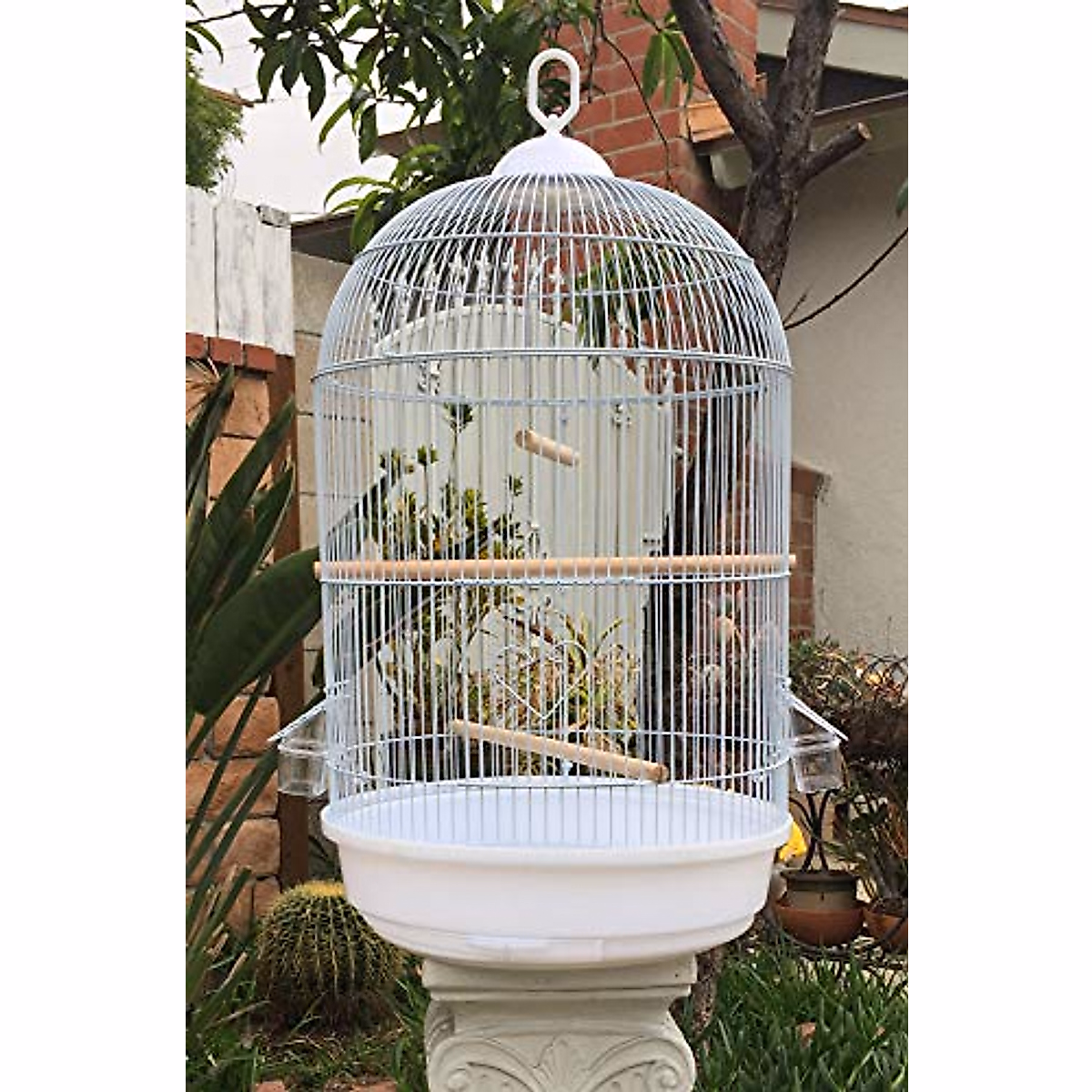 Round Bird Hook Cage with Stand for Finch Canary Cockatiel Parakeet Dome Top, Cage Only Dimension: 16" Diameter x 28" H, Cage and Stand: 16" D X 57" H (16" D X 57" H, White)