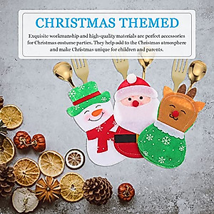 UPKOCH Christmas Silverware Holders Tableware Bag: 3Pcs Santa Snowman Reindeer Cutlery Suit Spoons Forks Pocket Holiday Utensil Bag Xmas Table Decorations