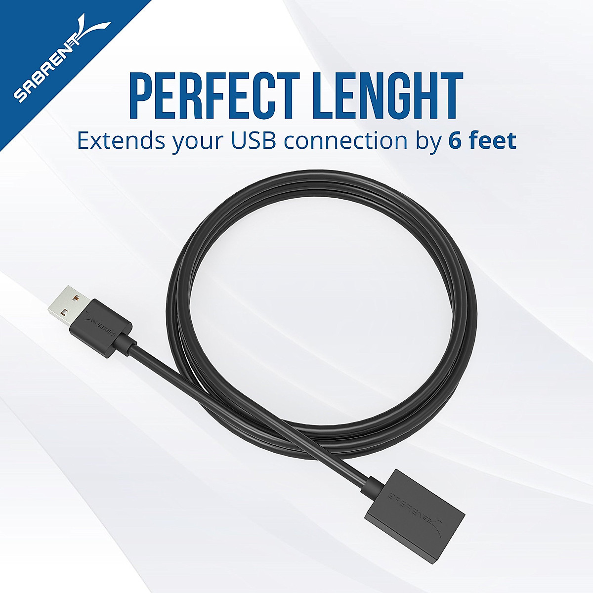 SABRENT 22AWG USB 2.0 Extension Cable A Male to A Female [Black] 6 Feet (CB-2060)