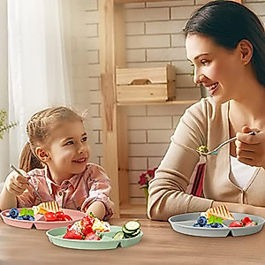 greenandlife 9 Inch (4PCS) Unbreakable Divided Plates for Kids Adults, Dishwasher & Microwave Safe Compartment Plates, Lightweight Reusable Plastic Portion Control Plates, BPA Free and Healthy