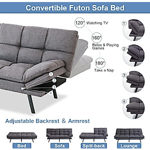 MUUEGM Futon Sofa Bed Couch Sleeper Convertible Memory Foam,Modern Love seat Daybed,Adjustable Armrest Backrest for Living Room,Office,Small Space,Apartment,Dorm,71" Sofabed, Grey-New