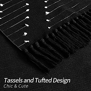 MitoVilla Boho Kitchen Runner Rug 2'x4.3', Black and White Hallway Rugs, Farmhouse Simple Geometric Bath Mat with Tassel, Washable Cotton Woven Living Room Rug