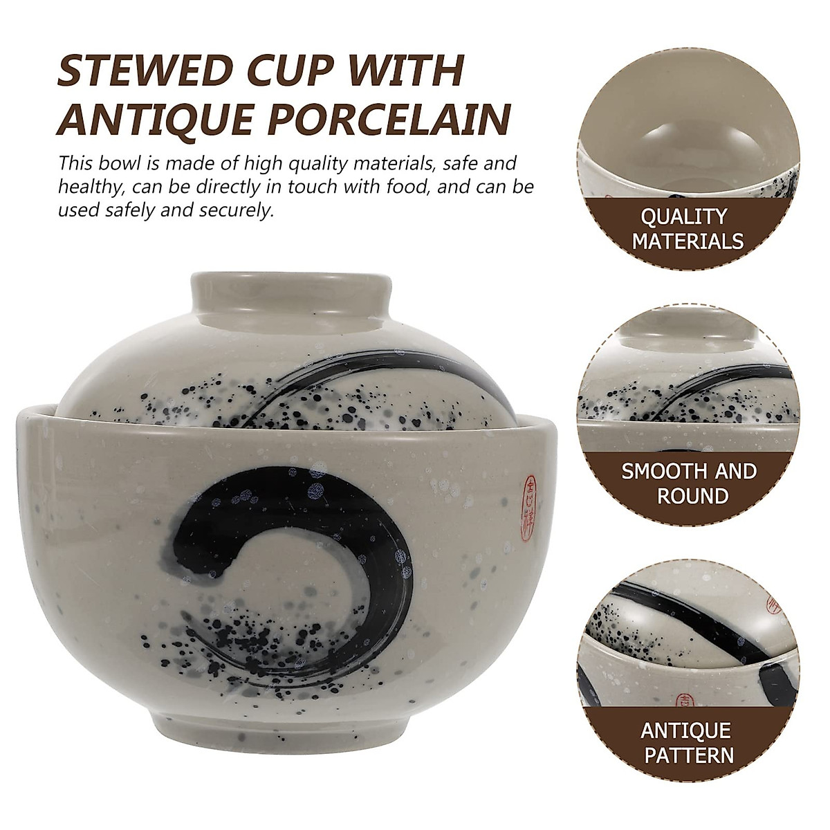 Yardwe Ceramic Bowl with Lid Traditional Japanese Style Soup Bowl Ramen Noodle Soup Rice Bowl with Lid (White)