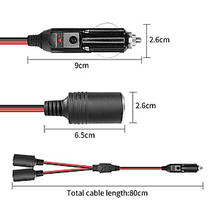 Car Cigarette Lighter Y Splitter Cable YACSEJAO 14AWG 2FT 12V/24V 1 to 2 Car Cigarette Lighter 2-Way Extension Cord